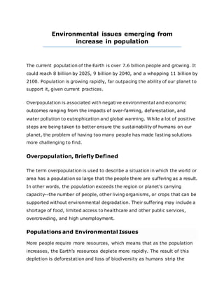 Environmental issues emerging from increase in population | DOCX