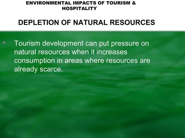 Environmental issues in tourism and hospitality | PPT | Travel ...