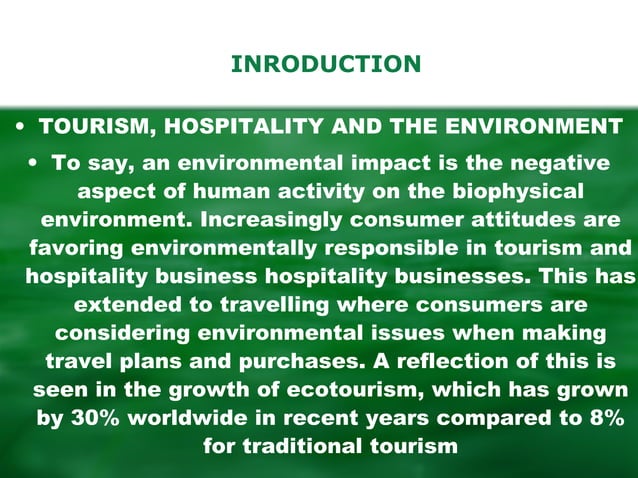 Environmental issues in tourism and hospitality | PPT | Travel ...