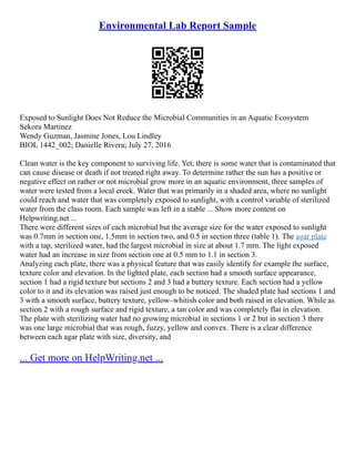 Environmental Lab Report Sample | PDF