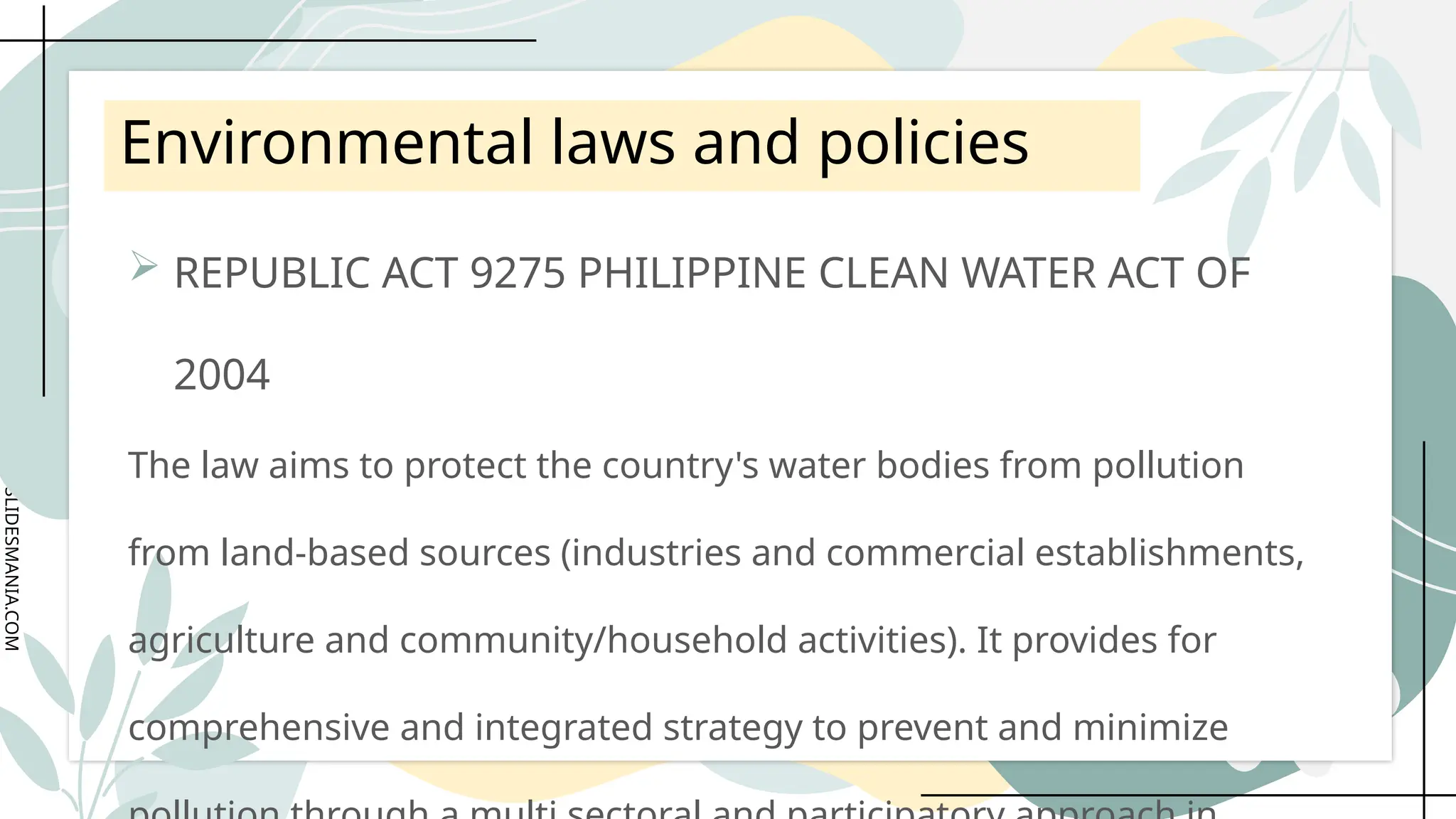 ENVIRONMENTAL LAWS AND POLICIES(people and the earth ecosystem.)pptx | PPTX