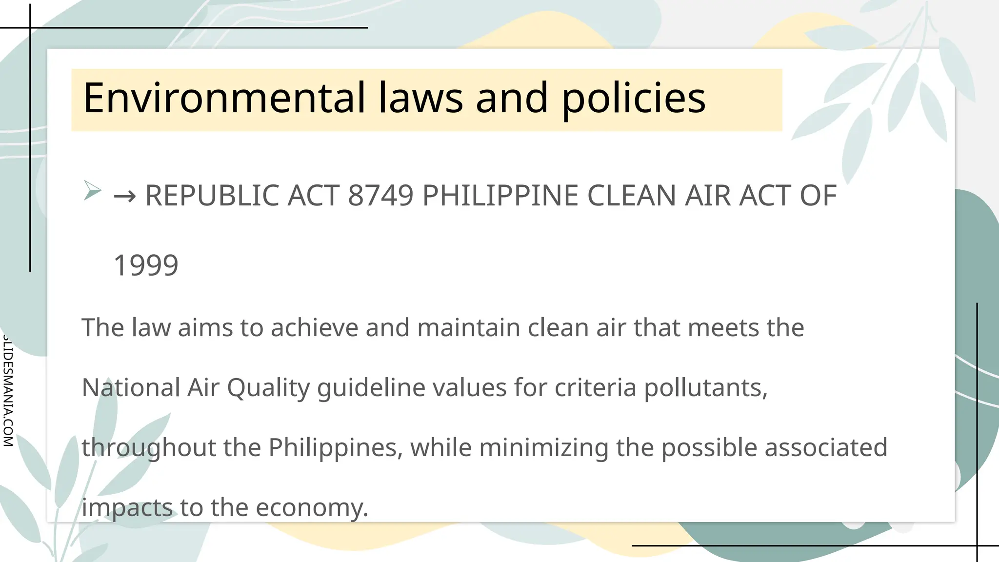 ENVIRONMENTAL LAWS AND POLICIES(people and the earth ecosystem.)pptx | PPT