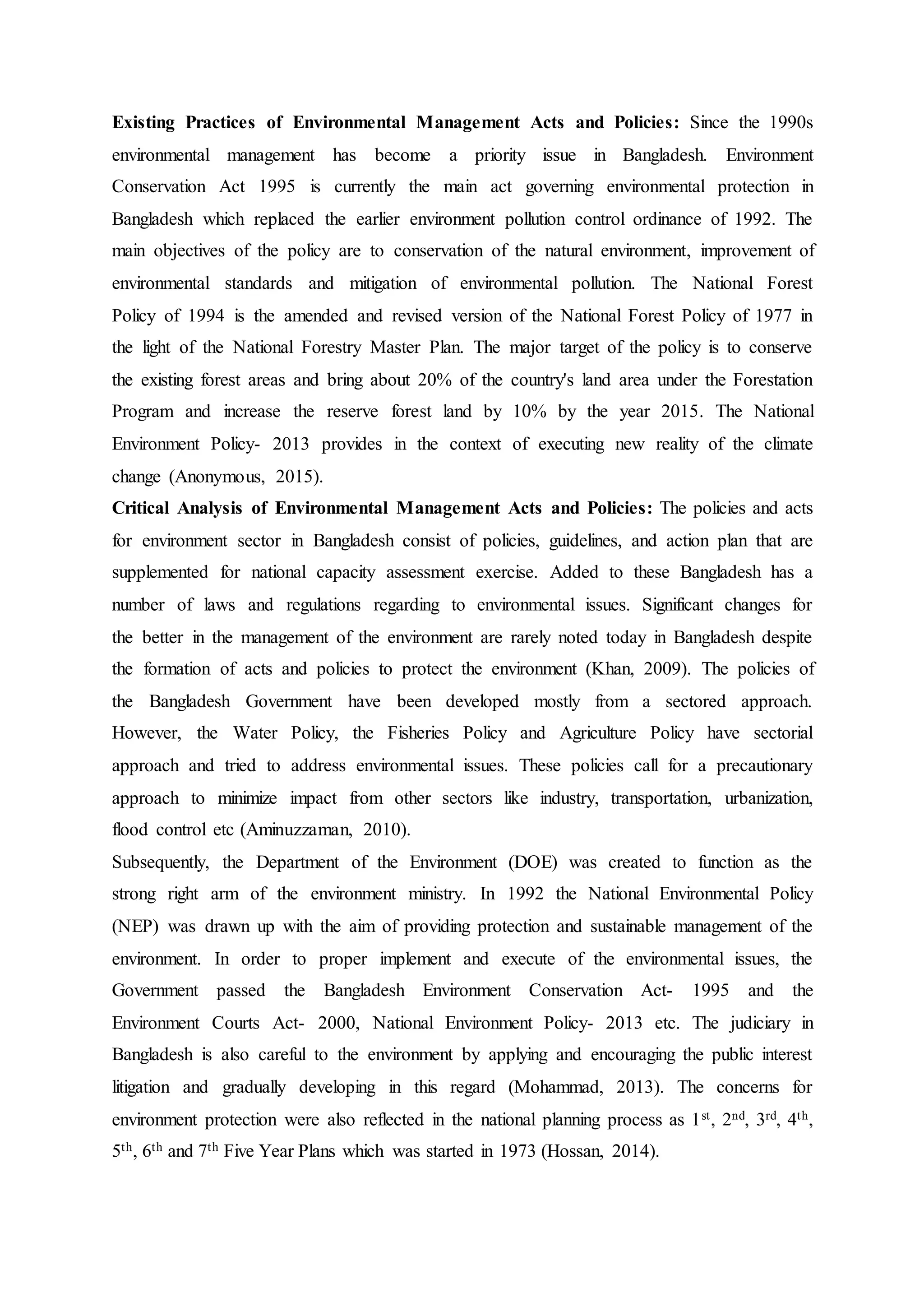 Environmental management acts and policies in bangladesh | DOCX