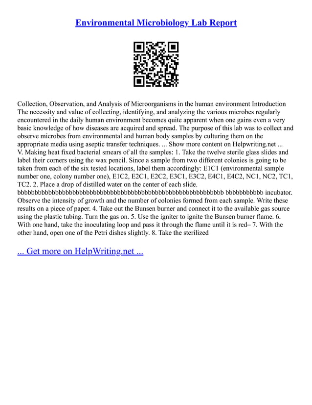 Environmental Microbiology Lab Report | PDF | Biological Sciences | Science