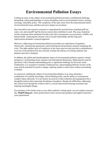 Environmental Pollution Essays | PDF