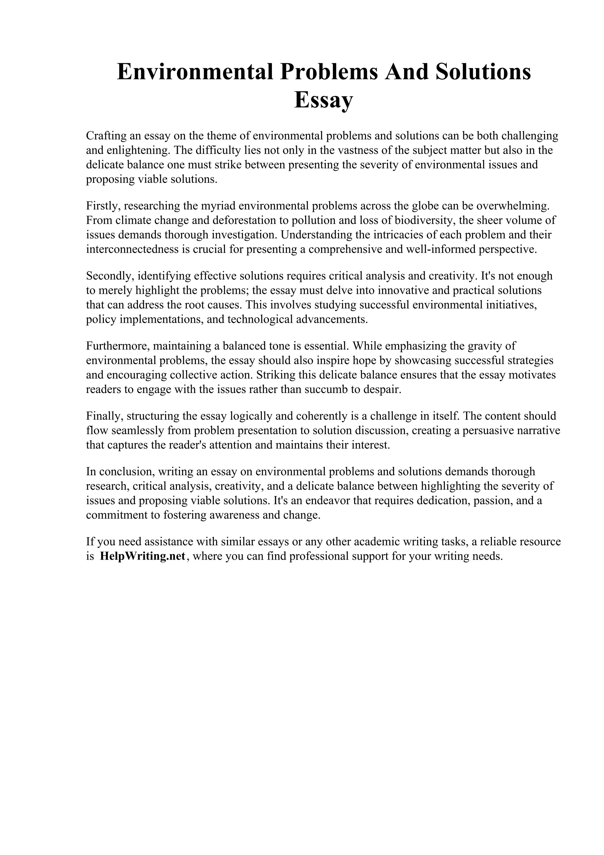 Environmental Problems And Solutions Essay | PDF | Musicals | Genres