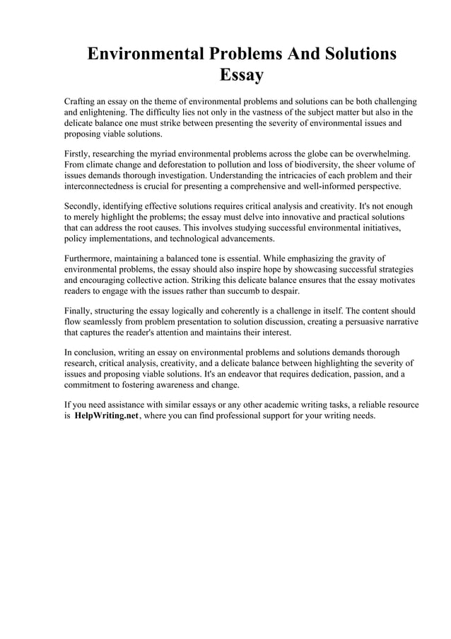 Environmental Problems And Solutions Essay | PDF