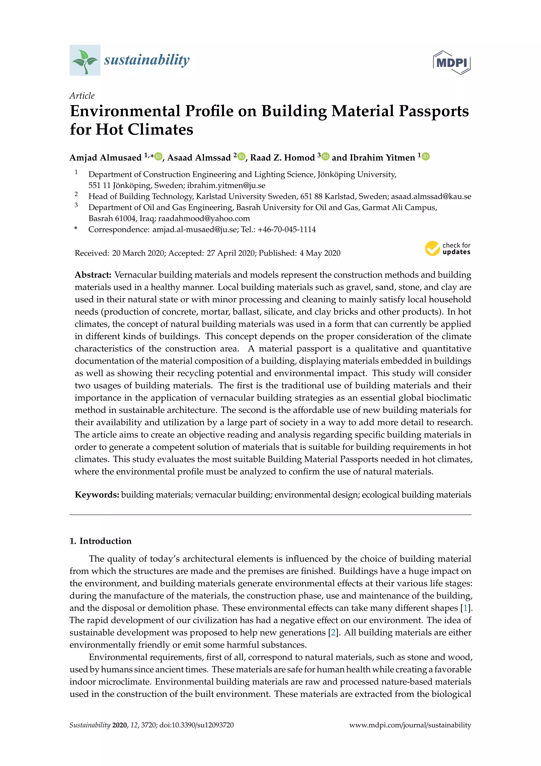 Environmental profile on building material passports for hot climates | PDF