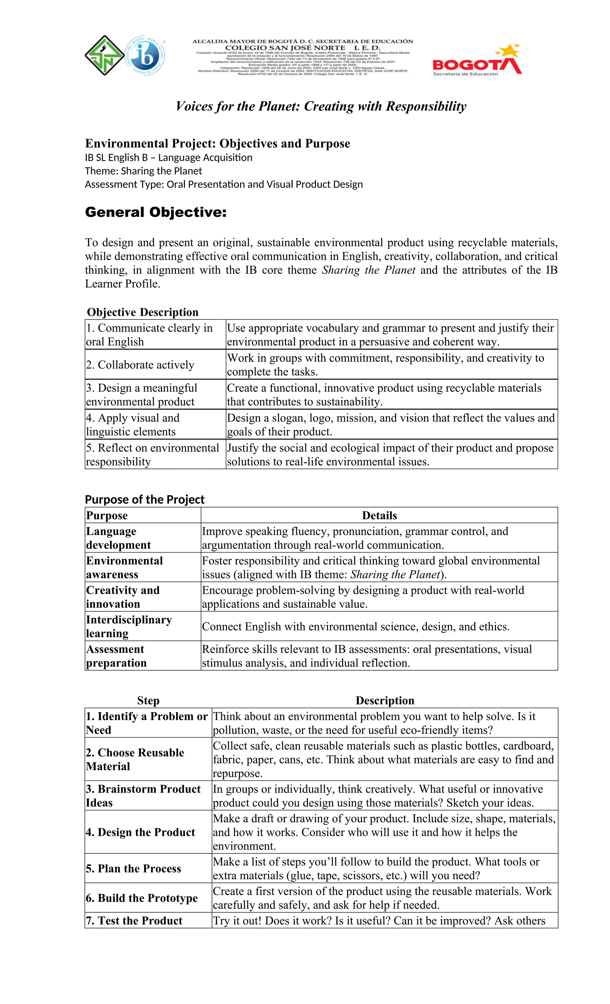 Environmental project 8th. Interdisciplinary Project | DOCX