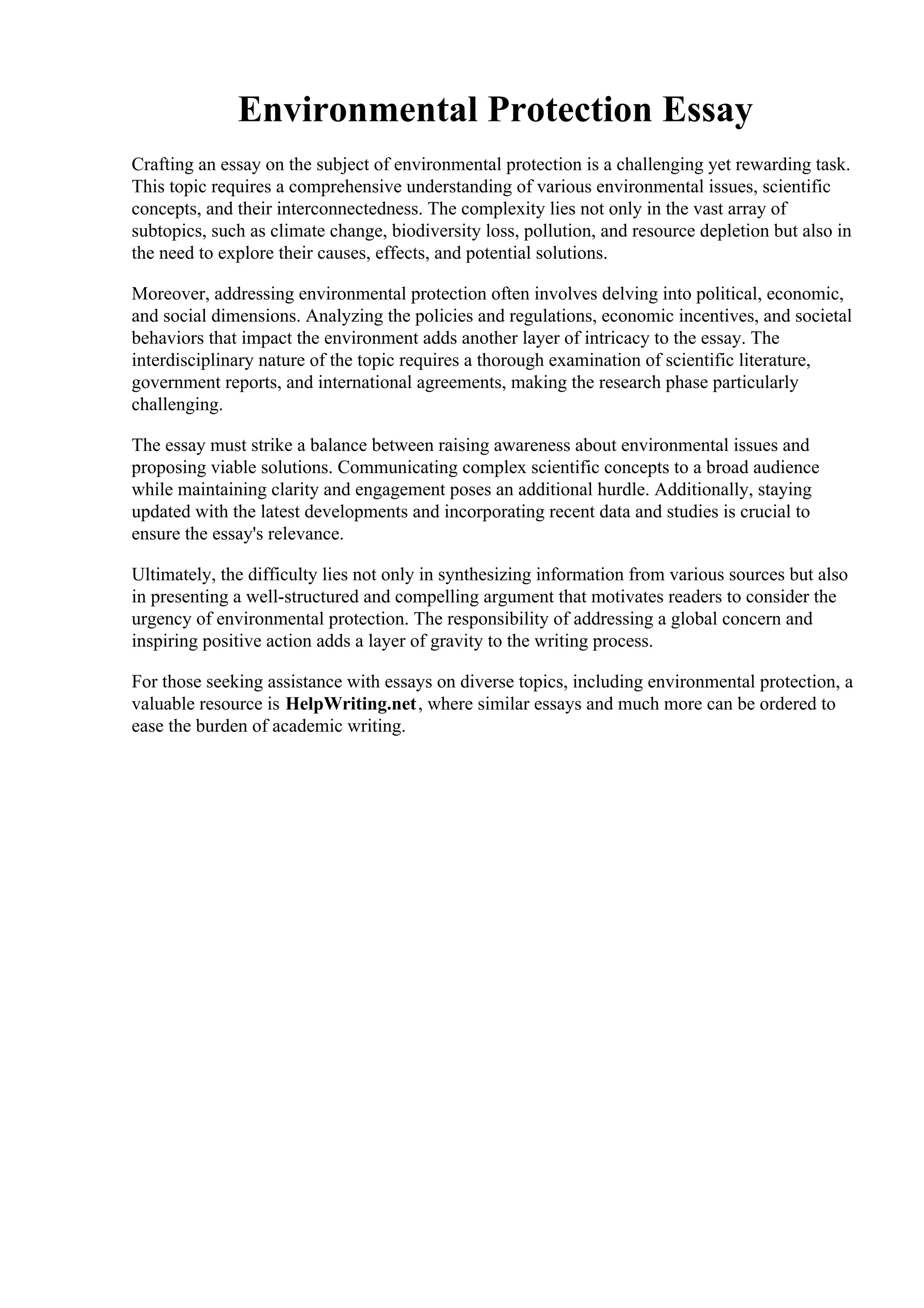 Environmental Protection Essay | PDF