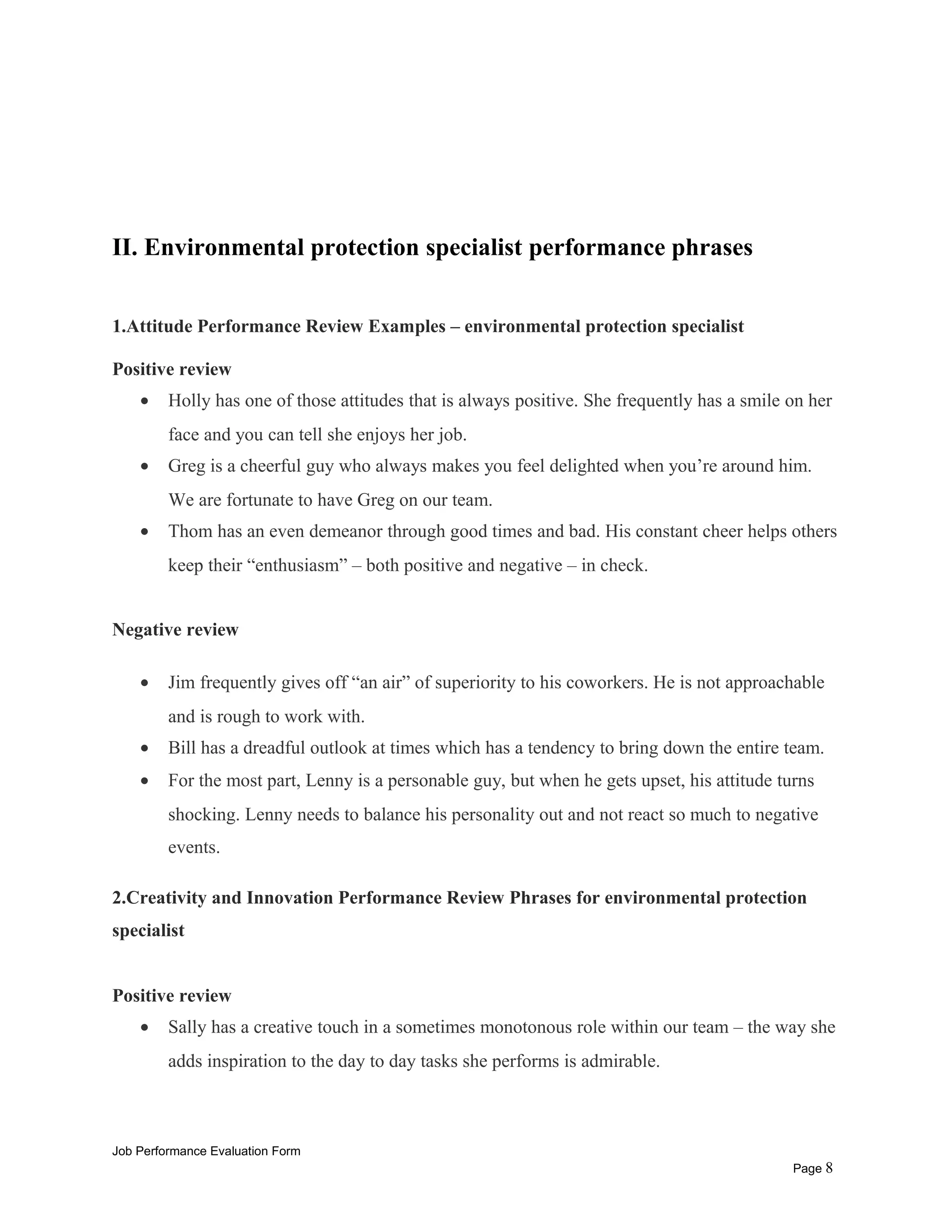 Environmental protection specialist performance appraisal | DOC