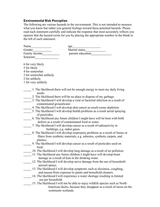Environmental risk perception | DOC | Indoor Environmental Quality ...