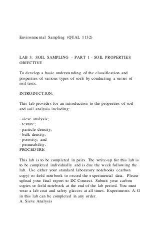 Environmental Sampling (QUAL 1132)LAB 3 SOIL SAMPLING | PDF