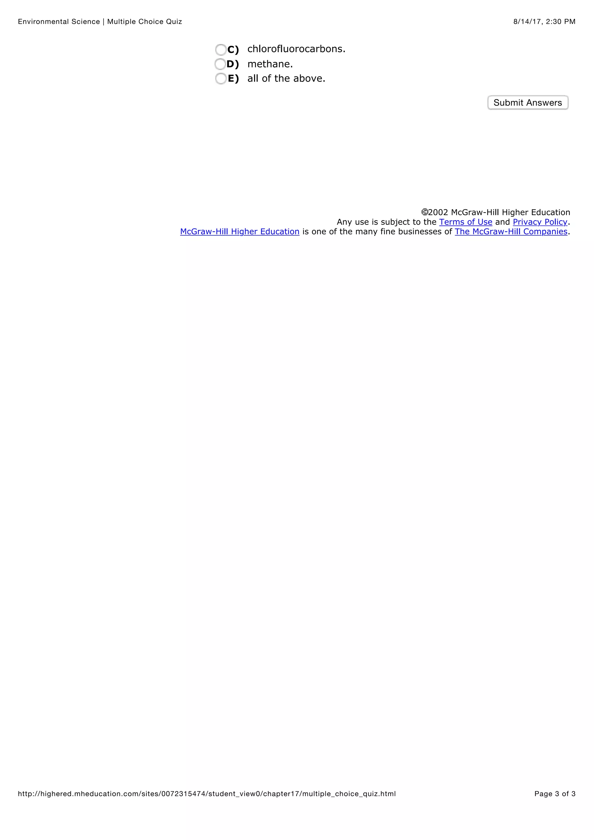 Environmental science | multiple choice quiz | PDF