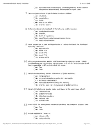 Environmental science | multiple choice quiz | PDF