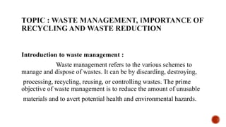 Introduction to waste management in Environment | PPTX