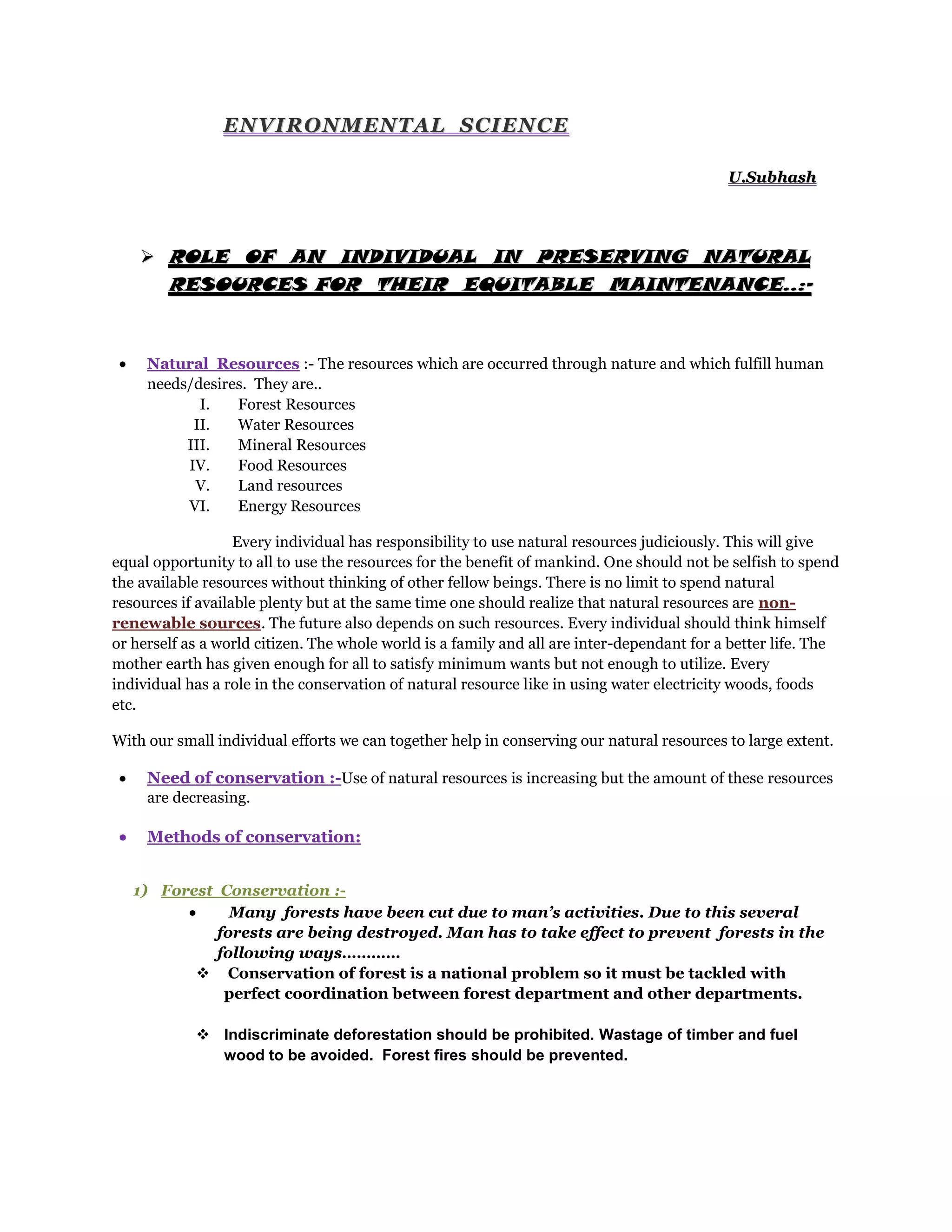 Environmental science project by u.subhash (1) | PDF