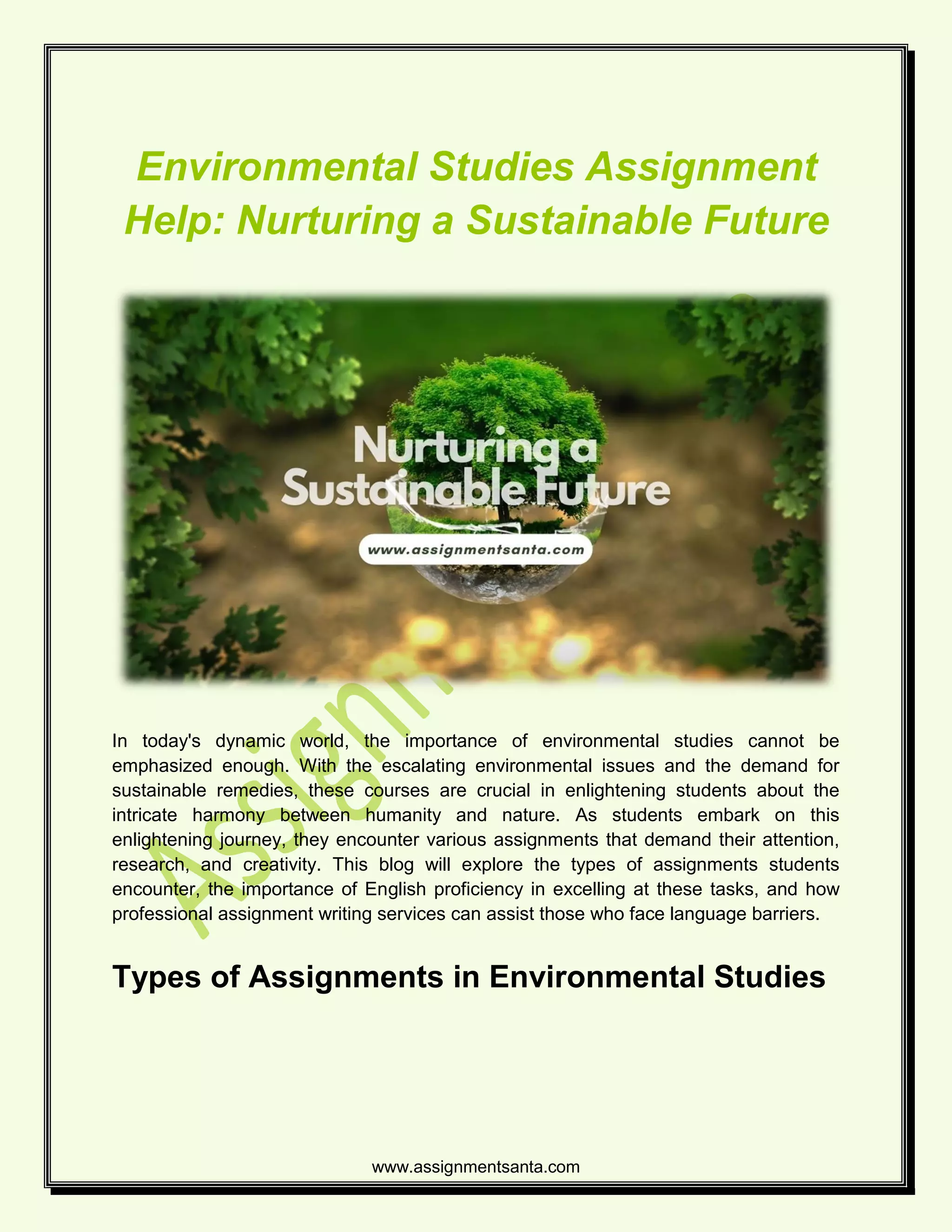 Environmental Studies Assignment Help: Nurturing a Sustainable Future | PDF
