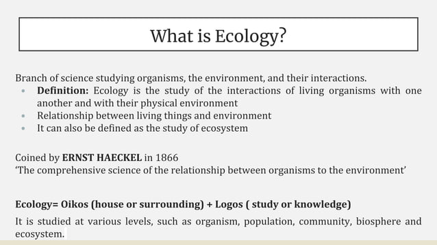 Environmental Studies- 2 ( Introduction to Ecology) | PPT