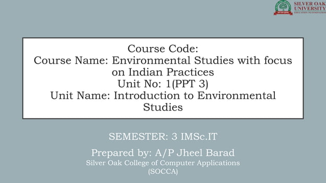 Environmental Studies- 3 (Introduction to Environment) | PPT