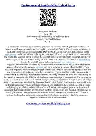 Environmental Sustainability Essay | PDF
