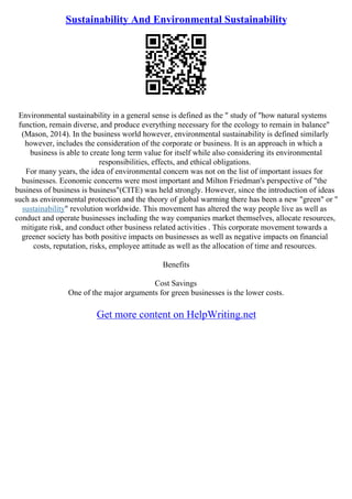 Environmental Sustainability Essay | PDF