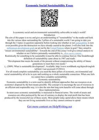 Environmental Sustainability Essay | PDF