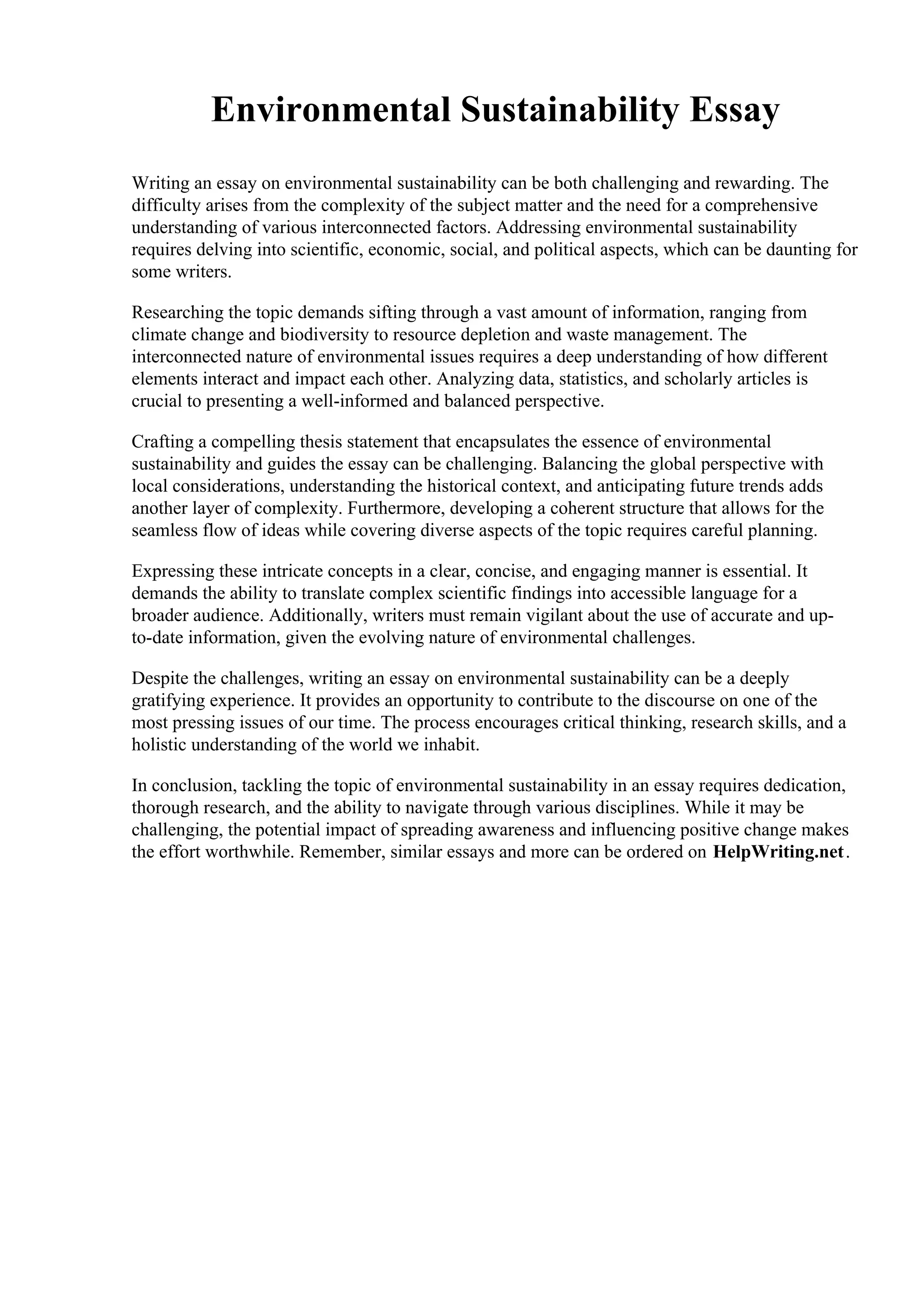 Environmental Sustainability Essay. Bergin University of Canine Studies ...