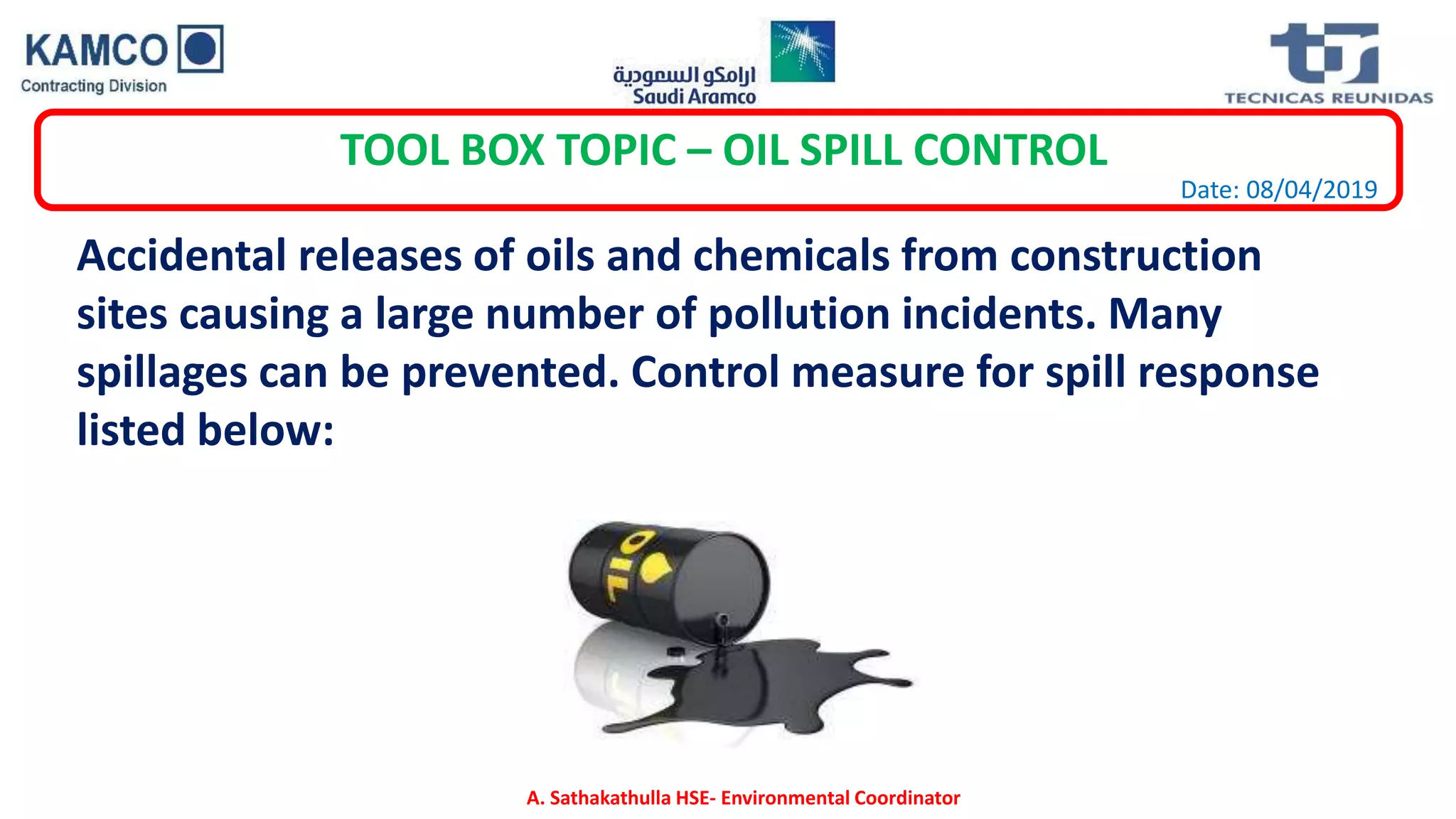 Environmental TBT oil spill control . april 2019. | PPTX