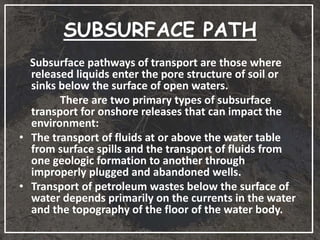 Environmental transport of petroleum waste through surface, subsurface ...