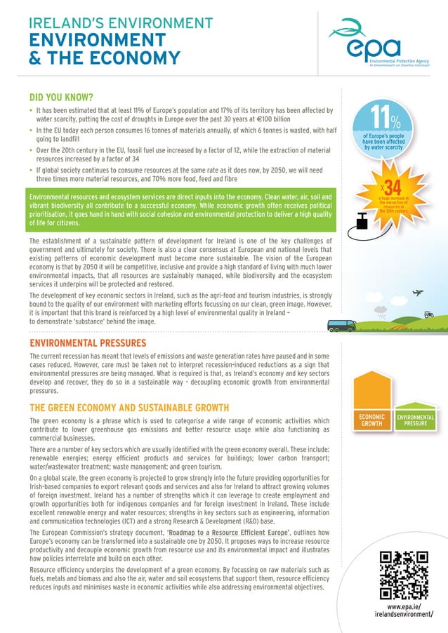 Environment and the economy - EPA Ireland Factsheet | PDF