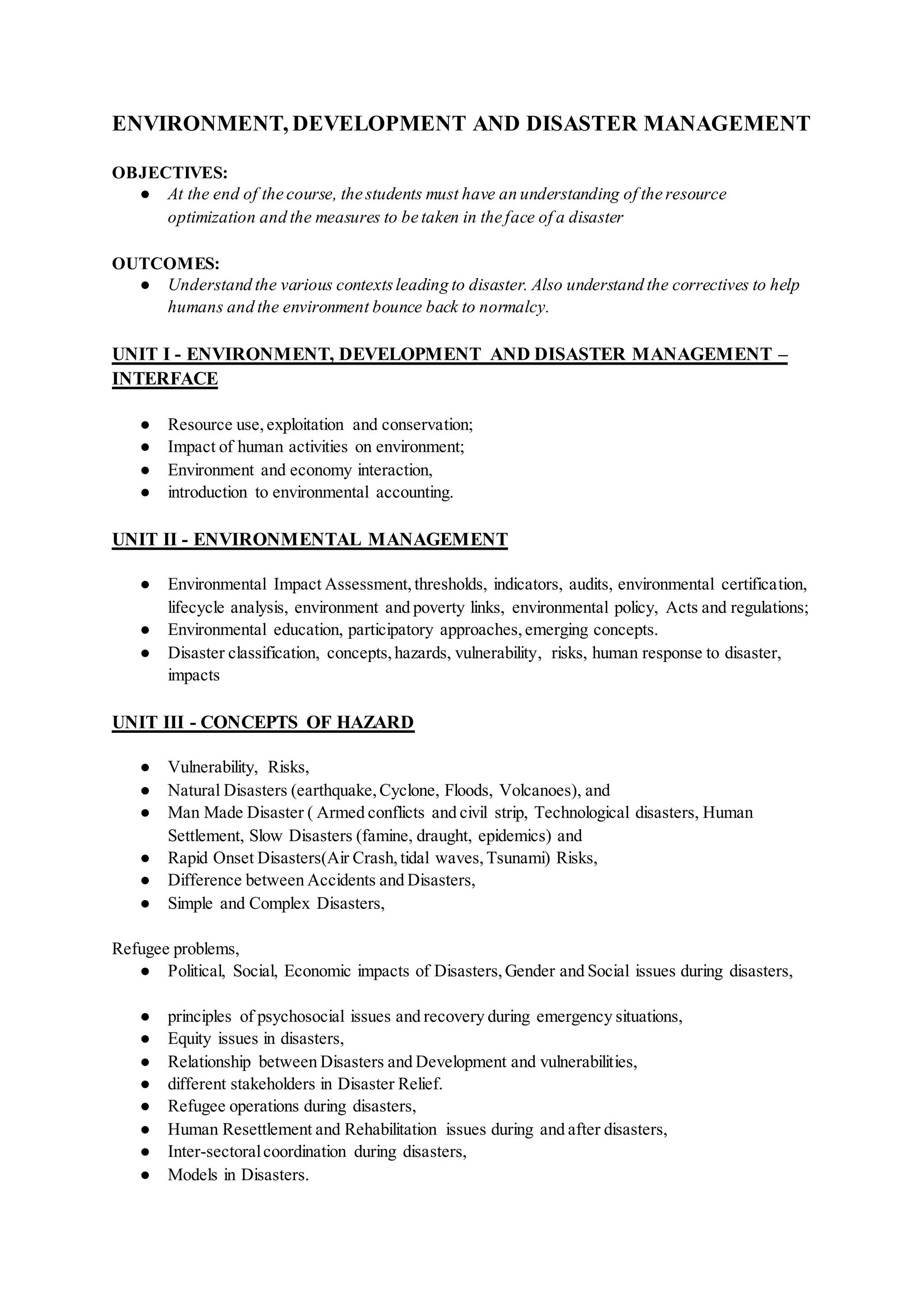 Environment, development and disaster management 3rd sem | DOCX