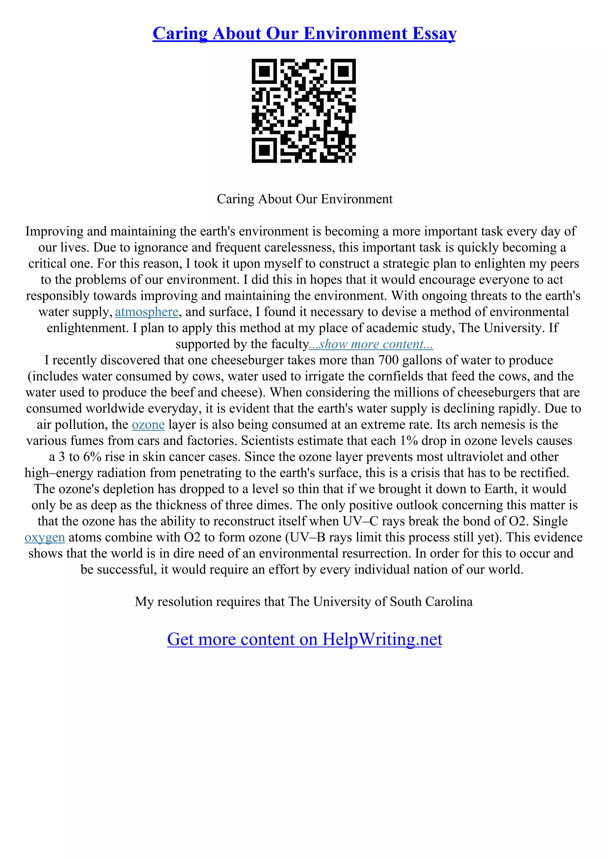 Environment Essay Writing | PDF