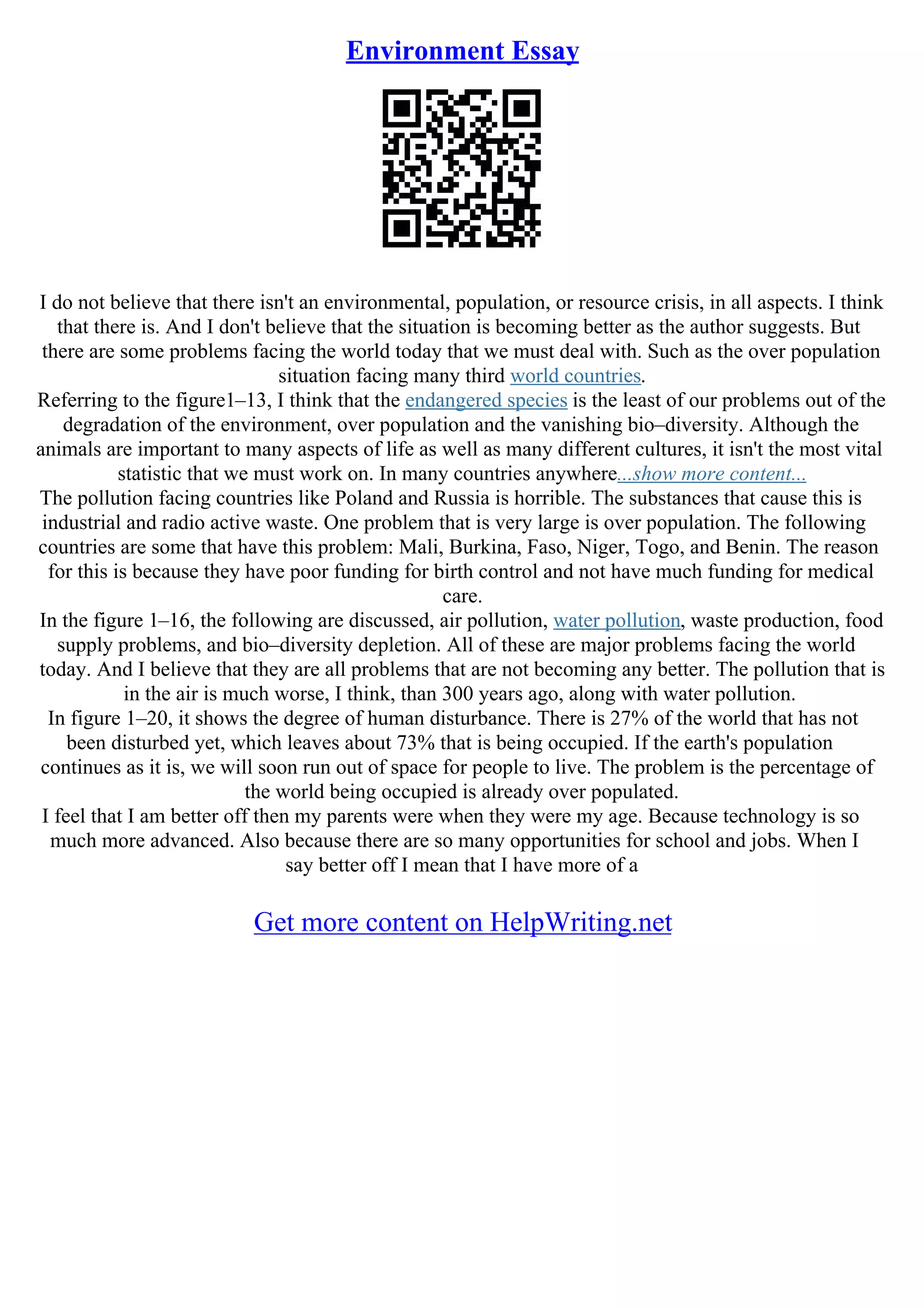 Environment Essay Writing | PDF