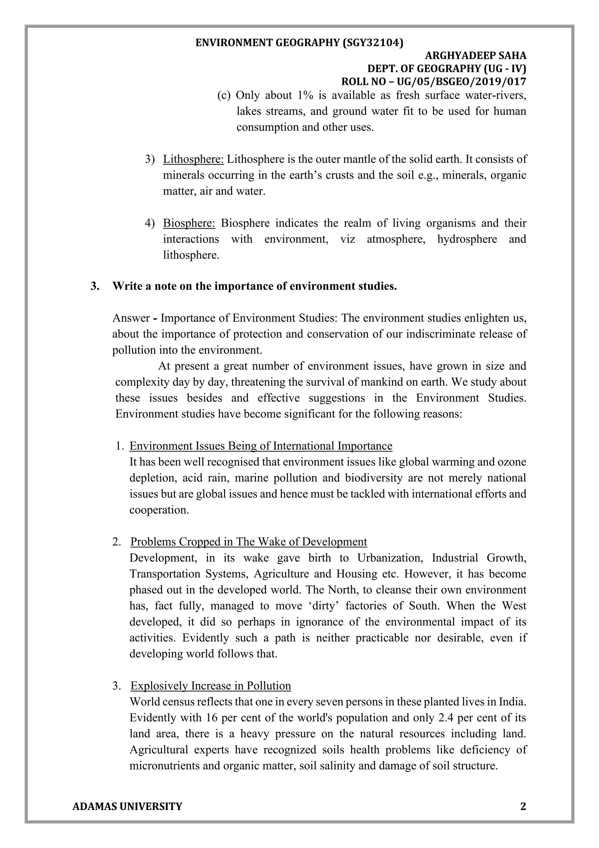 Environment geography question and answers | PDF