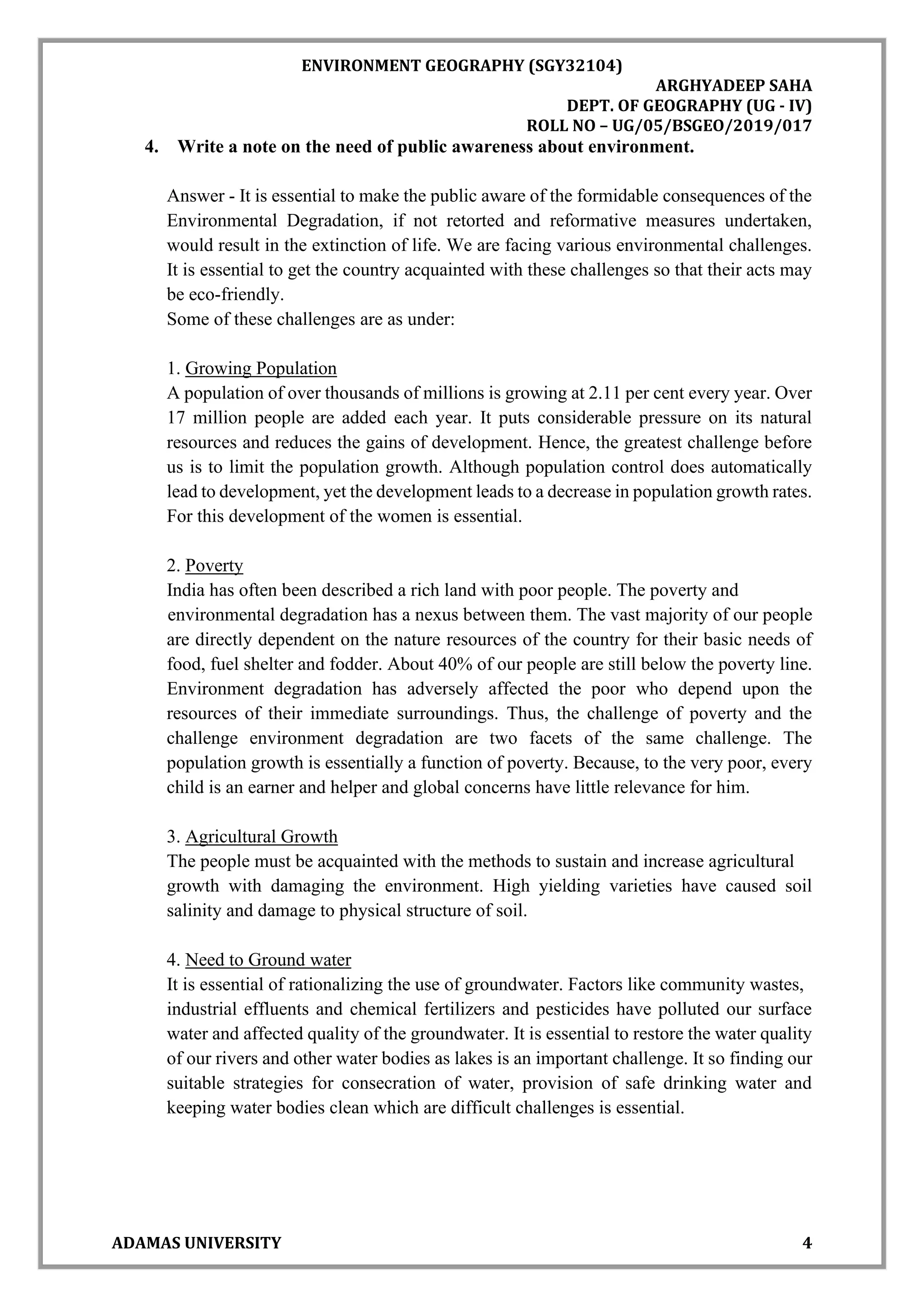 Environment geography question and answers | PDF