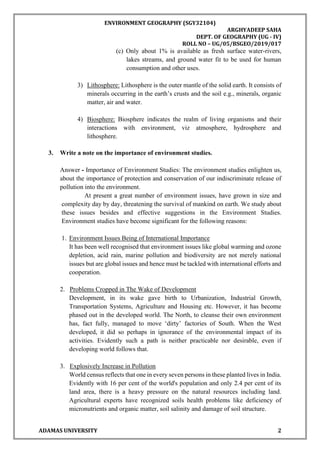 Environment geography question and answers | PDF