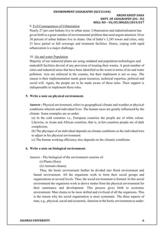 Environment geography question and answers | PDF