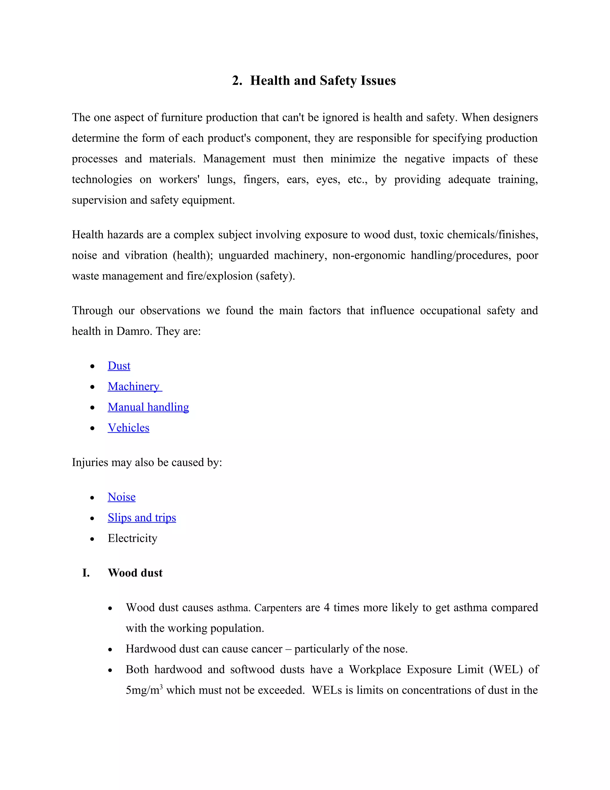 Environment health and safety issues in a furniture manufacturing ...