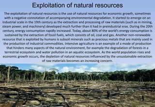 Exploitation And Depletion Of Natural Resources