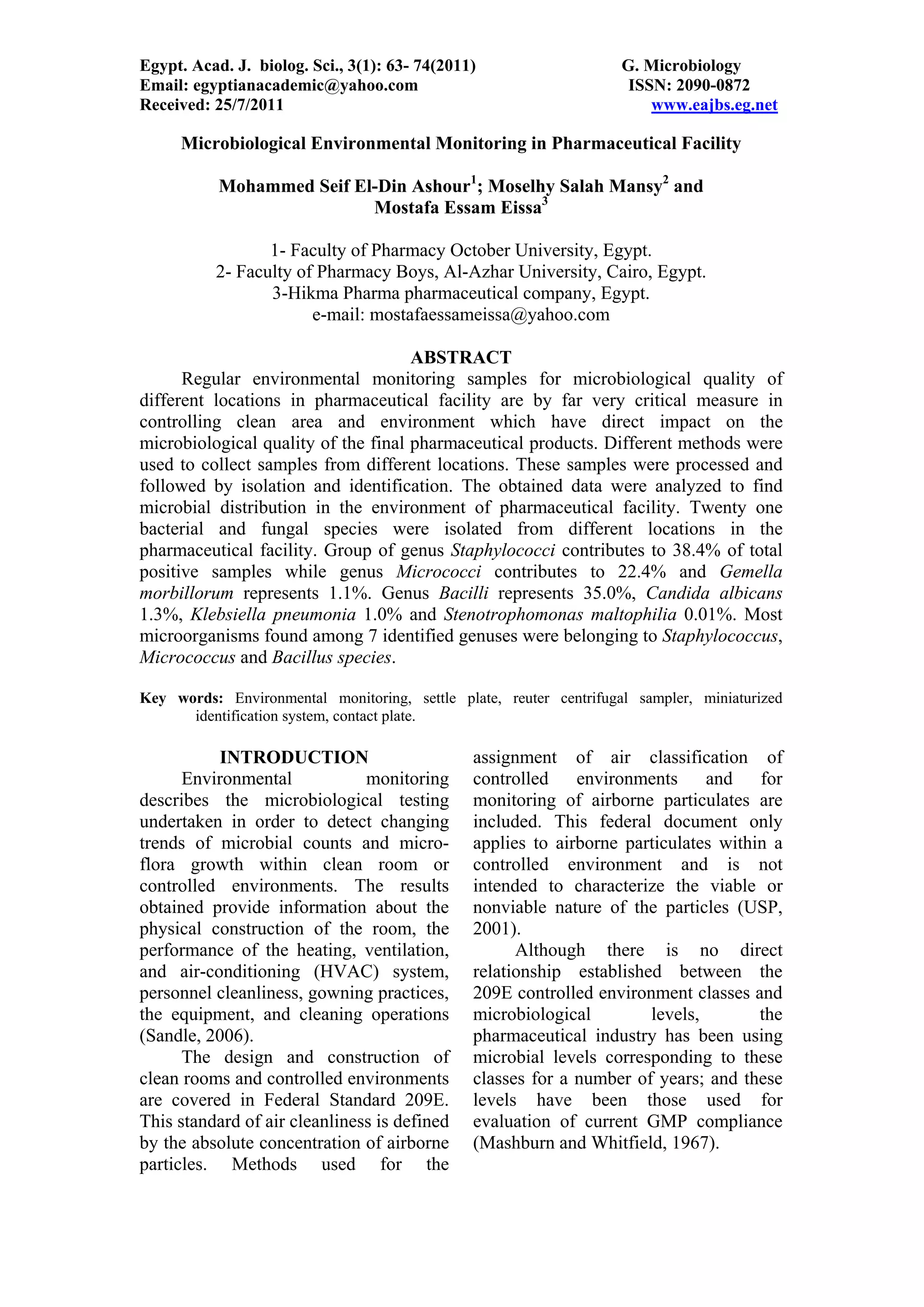 Microbiological Environmental Monitoring in Pharmaceutical Facility | PDF