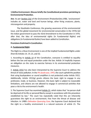 What is Environment, Constitutional provisions relating to it ...