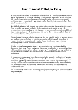 Environment Pollution Essay. University of North Carolina at Charlotte ...
