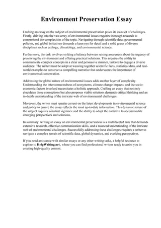Environment Preservation Essay. Suffolk County Community College | PDF