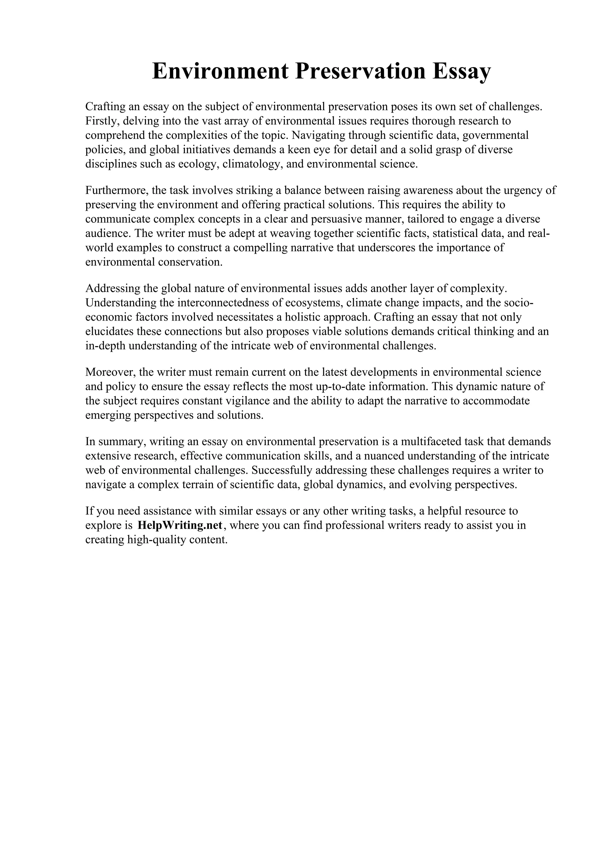 Environment Preservation Essay | PDF