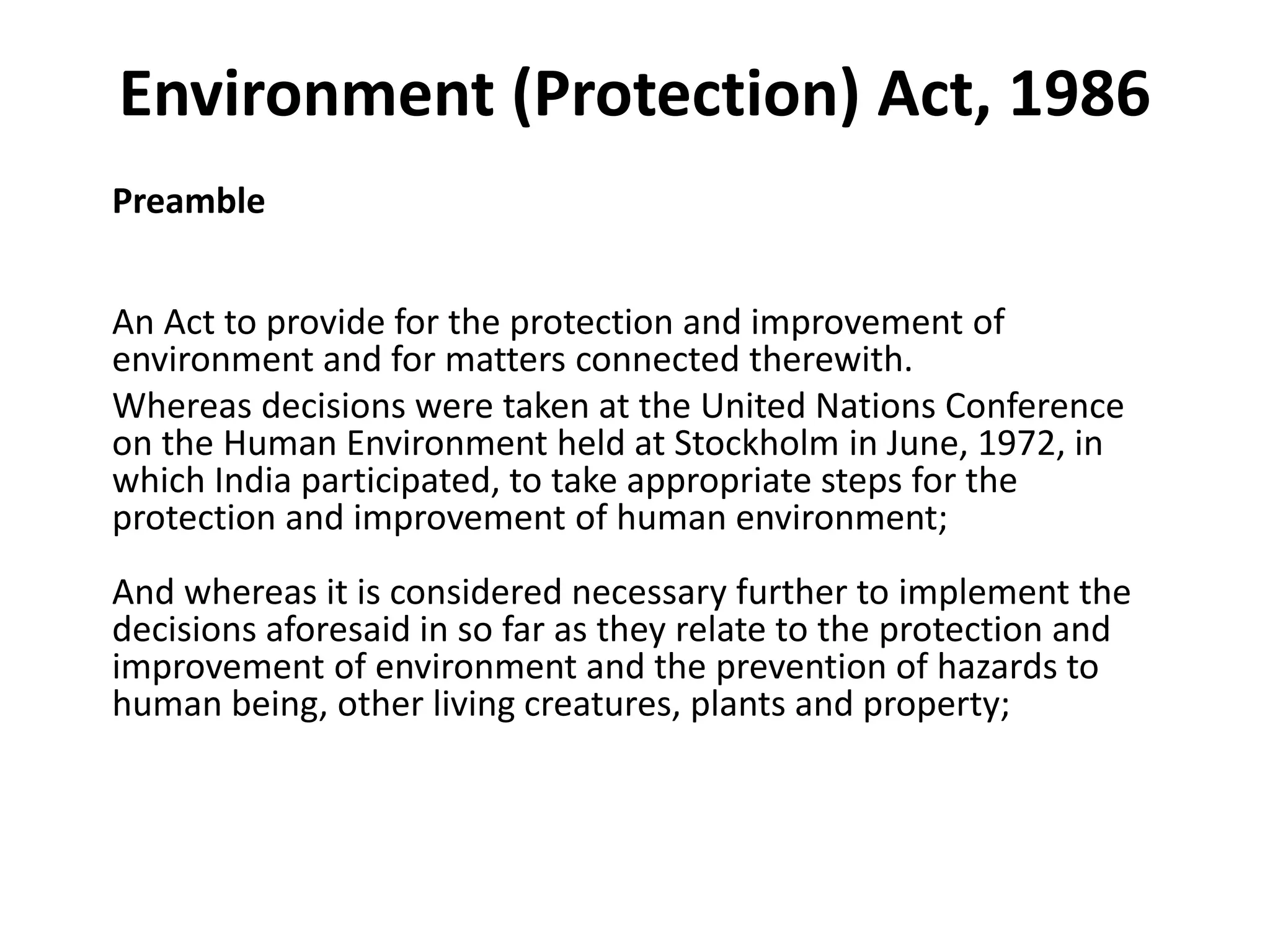Environment (protection) act, 1986 | PPT