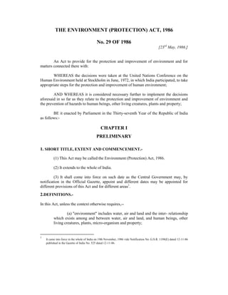 Environment Protection Act 1986 - Environment laws | PDF