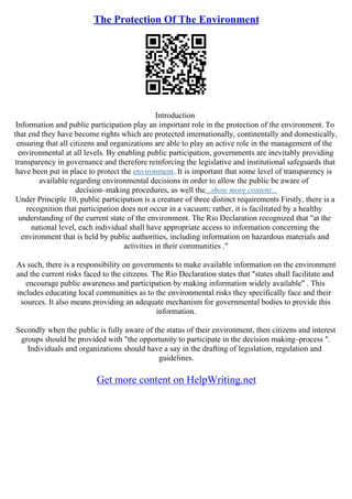 Environment Protection Essay | PDF