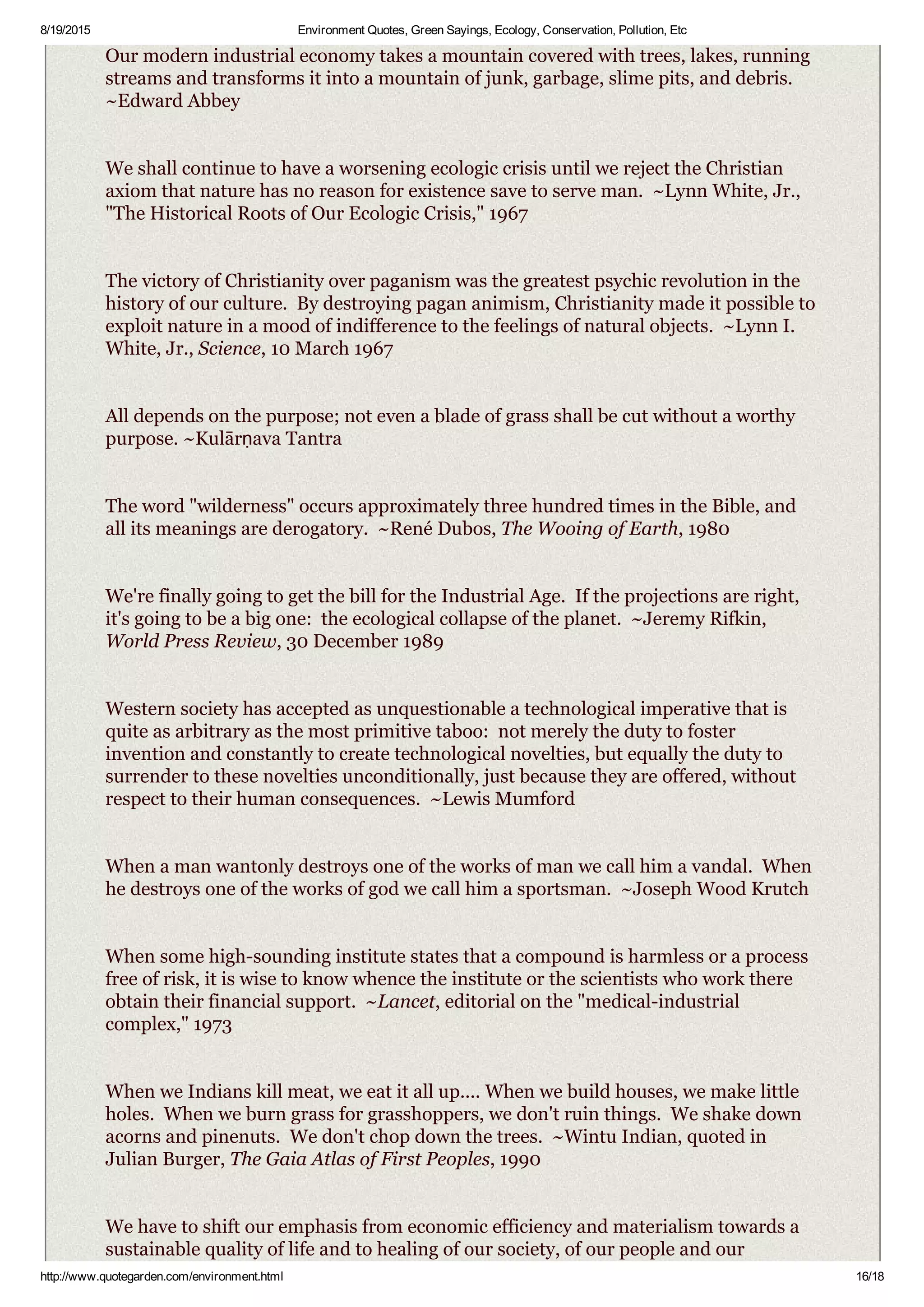 Environment quotes, green sayings, ecology, conservation, pollution ...