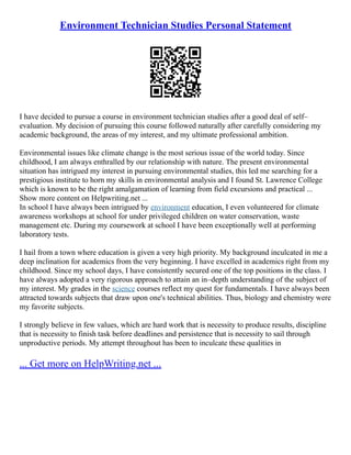Environment Technician Studies Personal Statement | PDF